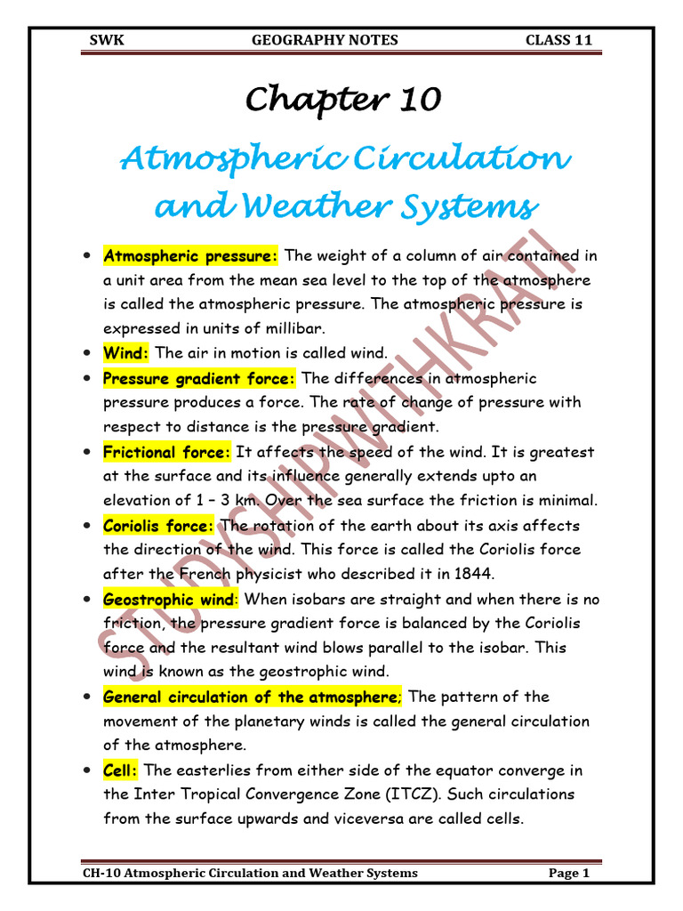 SWK BOOK 1 CH 10 Atmospheric Circulation and Weather Systems | PDF ...