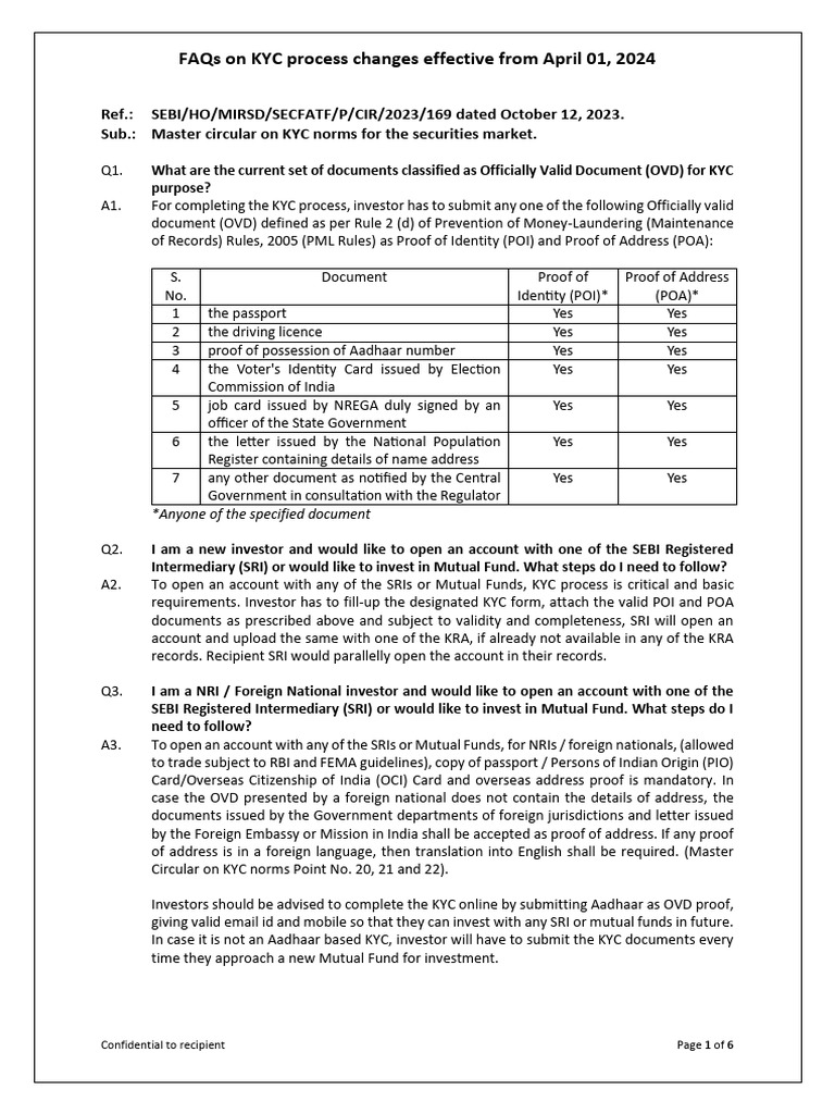 FAQ On Revised KYC Process | PDF
