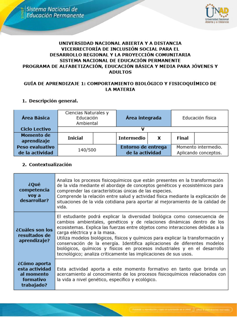 Guía de Aprendizaje. Comportamiento Biológico y Fisicoquímico de La ...