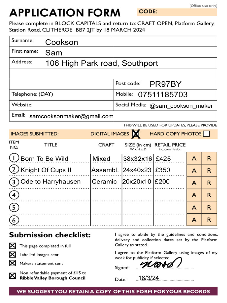 GALLERY 2024 Craft Open Application Form | PDF