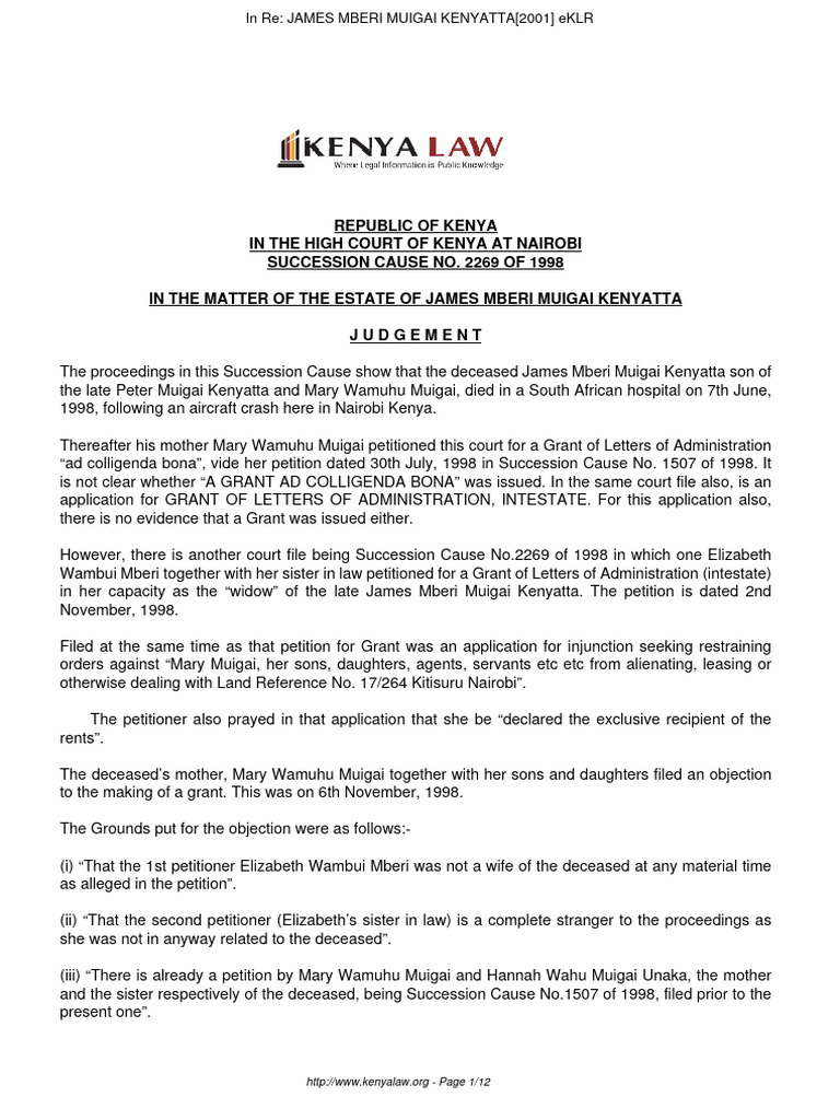 James Mberi Muigai Kenyatta Case | PDF | Loans | Debt