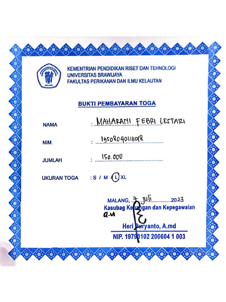 BUKTI PEMBAYARAN TOGA | PDF