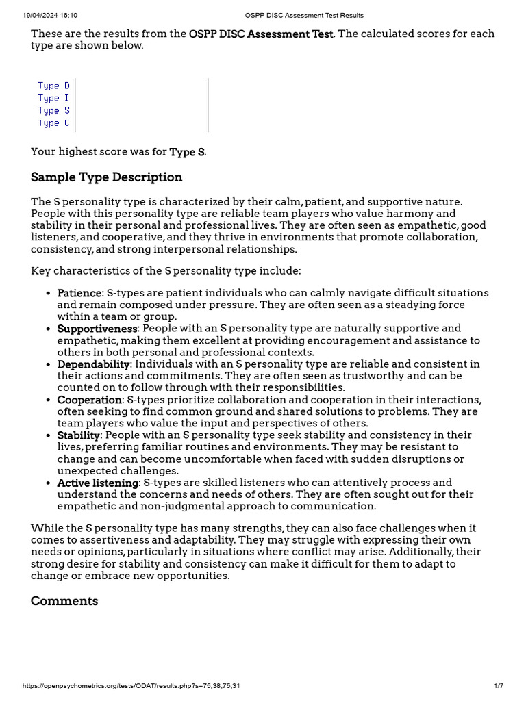 OSPP DISC Assessment Test Results | PDF | Empathy | Personality Type