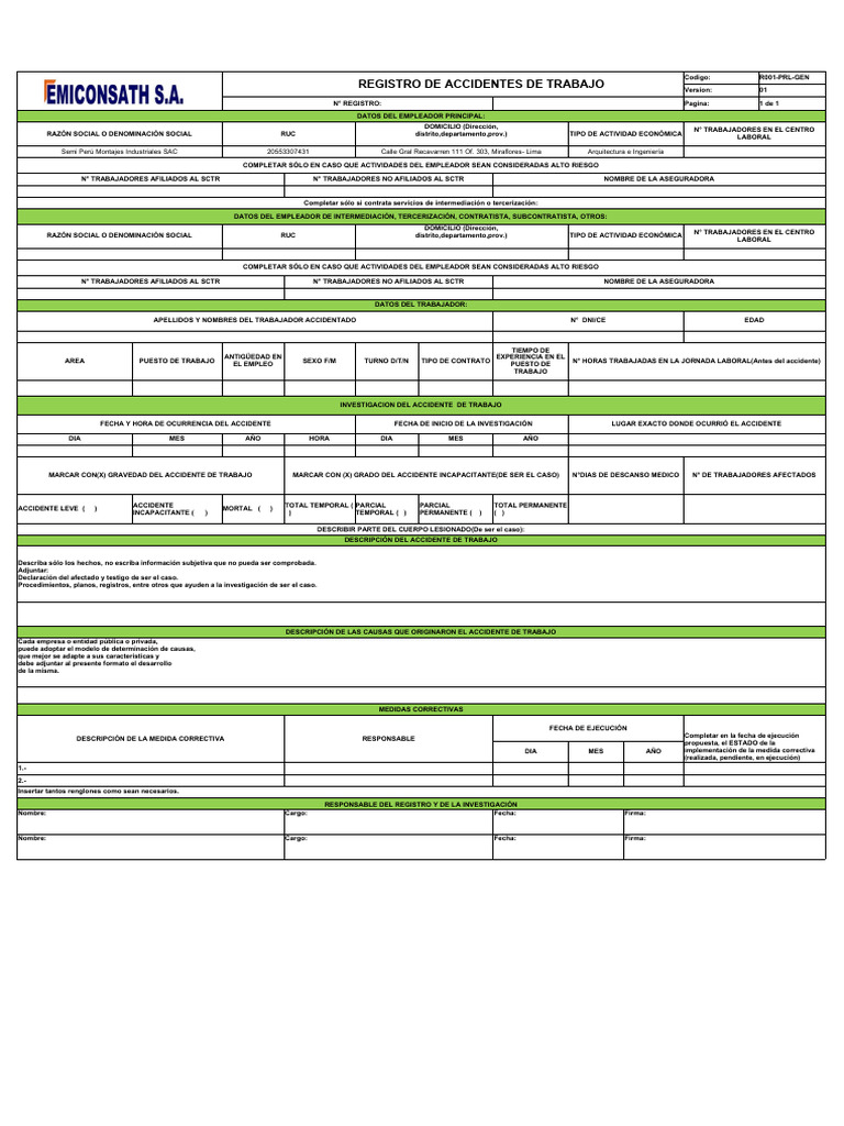 Registros Obligatorios Del SGSST - EMICONSATH | PDF | Lima | Outsourcing