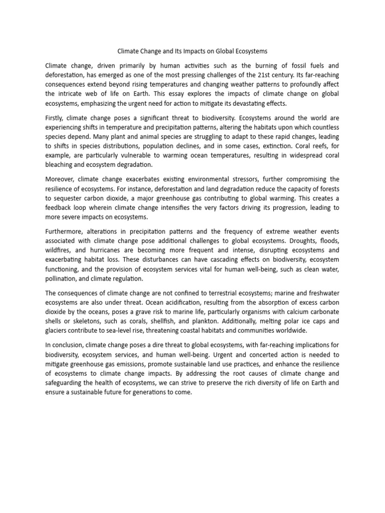Climate Change and Its Impacts On Global Ecosystems | Download Free PDF ...