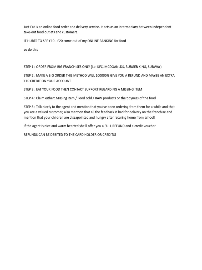 (Uk) Just Eat - Refund Method | PDF | Law