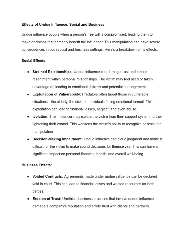 Undue Influence: Social & Business Impact | PDF | Negotiation | Social ...