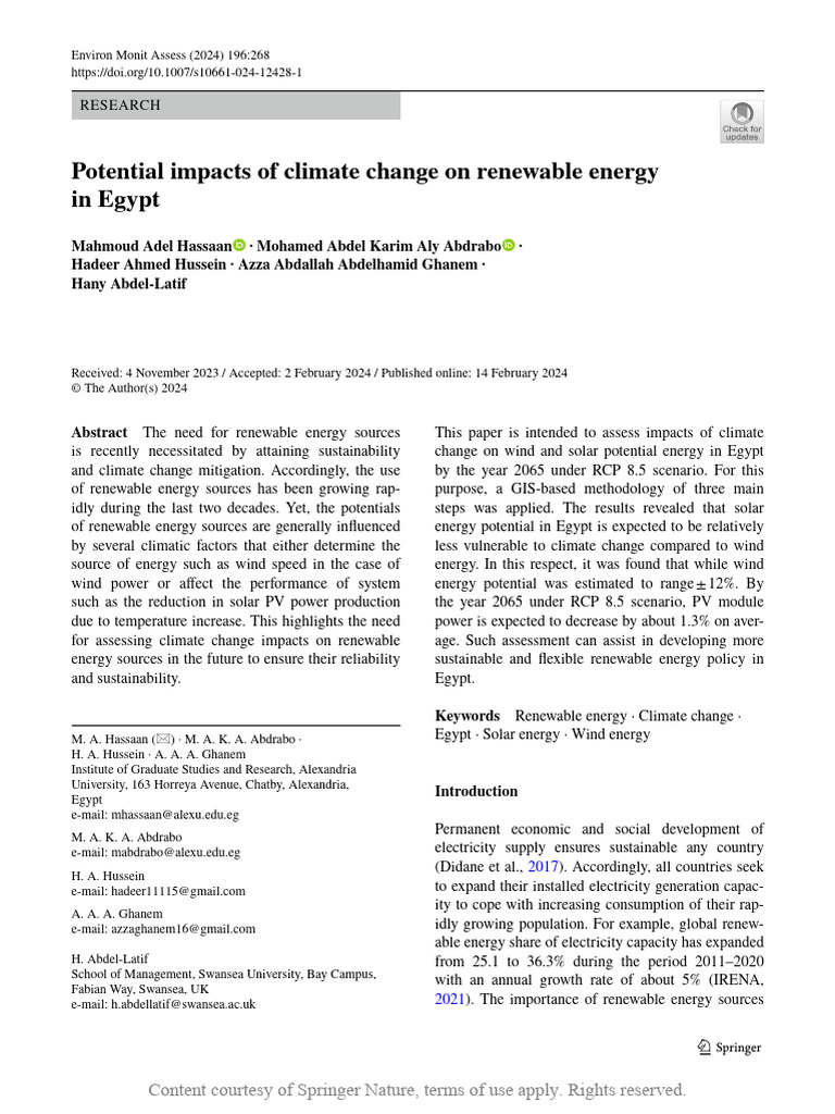 Potential Impacts of Climate Change On Renewable e | PDF ...
