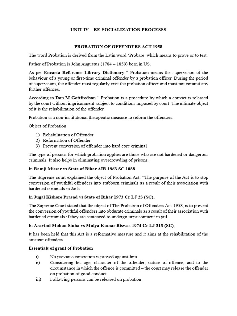 Penology and Victimology Unit 4 | PDF | Parole | Probation