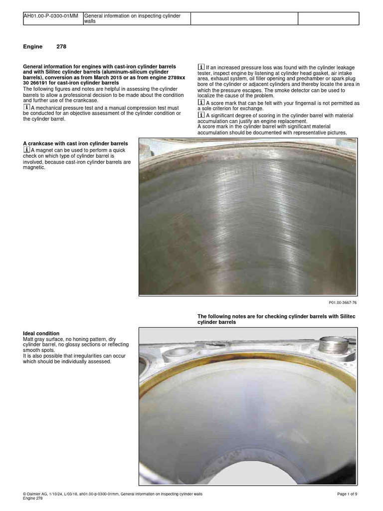 5soko M278 Inspecting Cylinder Walls | PDF | Piston | Cylinder (Engine)