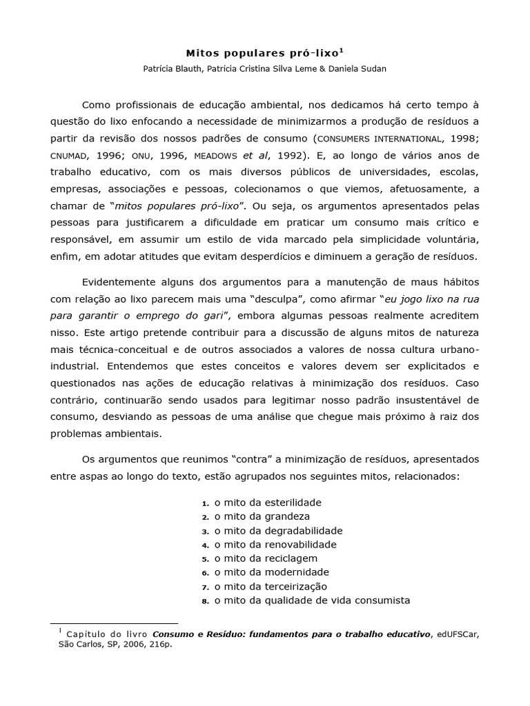 LIVRO Mitos Pro-Lixo | PDF | Desperdício | Reciclagem
