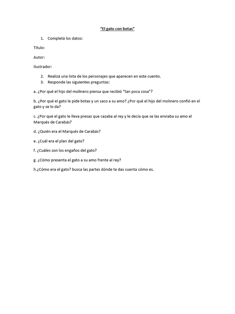 Análisis del cuento "El gato con botas" | PDF