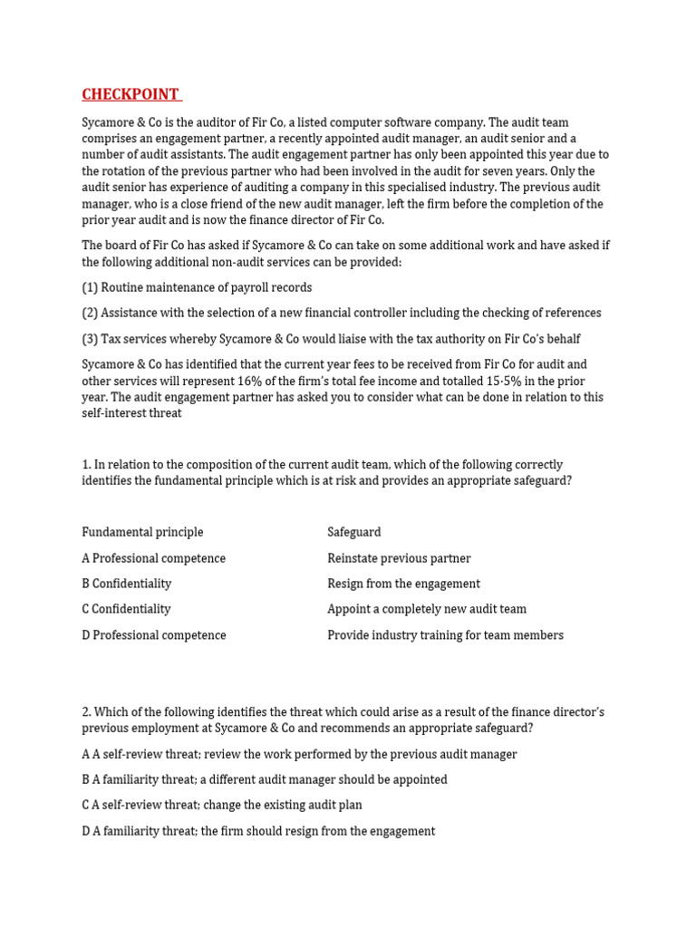 Ethics Checkpoint | PDF | Audit | Business