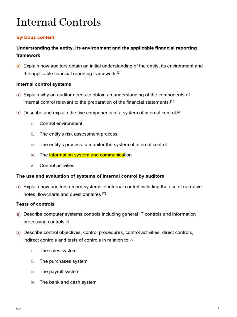 5.internal Controls | PDF | Internal Control | Audit