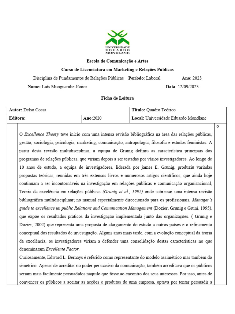 A Génese Da Teoria Da Excelencia | PDF | Comunicação | Relações públicas
