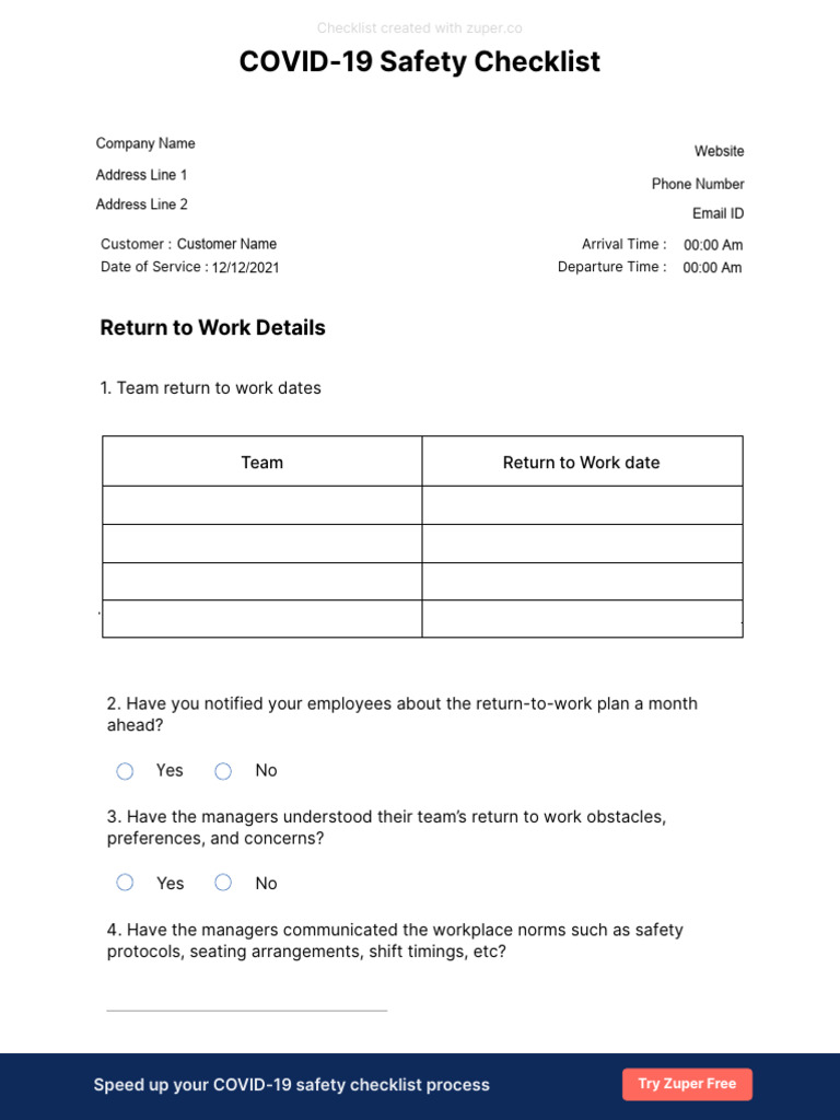 Covid 19 Safety Checklist | PDF