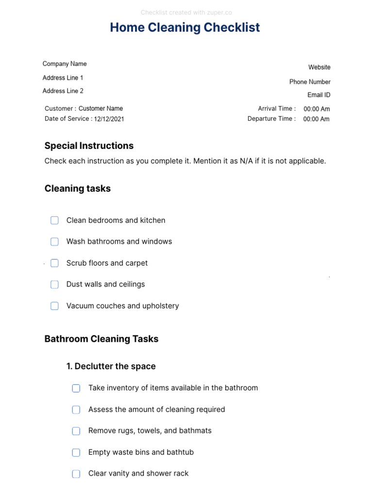 home-cleaning-checklist | PDF | Sink | Bathroom