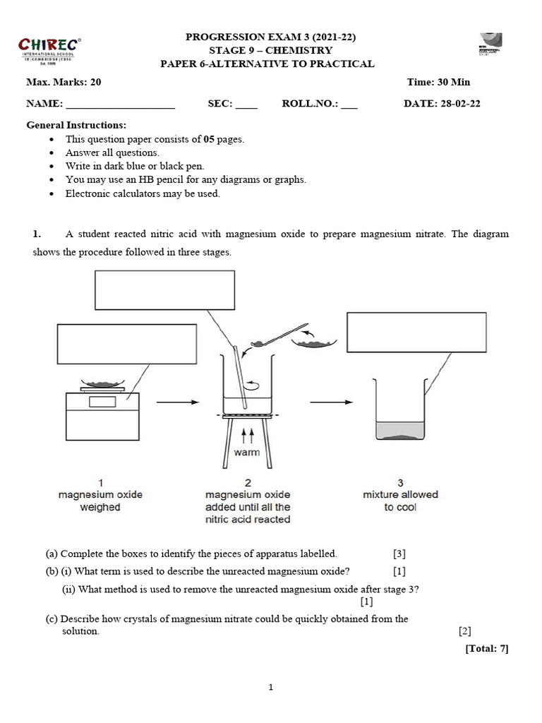 Pe3-Stage 9 Chemistry - P6 | PDF | Magnesium | Nitric Acid