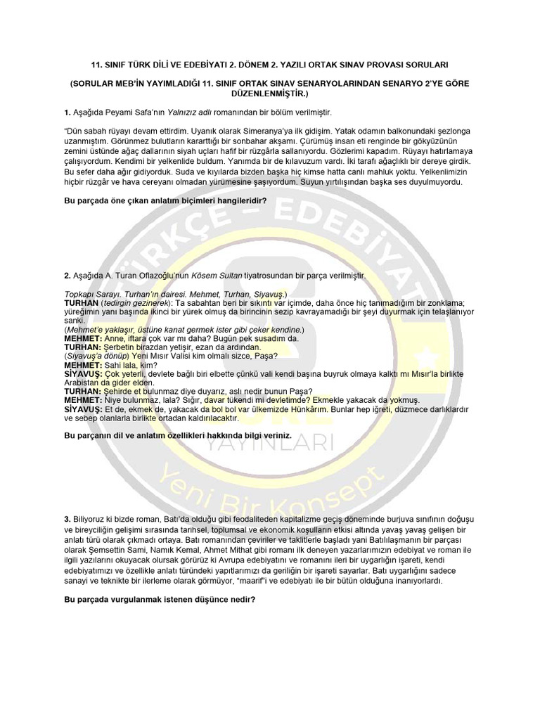 Siniflar Osp 2. Dönem 2. Yazili Süre Yayinlari Senaryo 2 | PDF