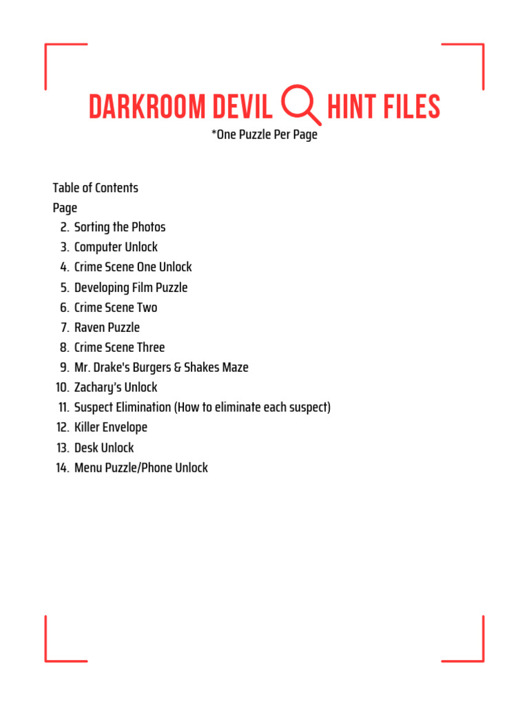 Darkroom Devil Hint Files | PDF