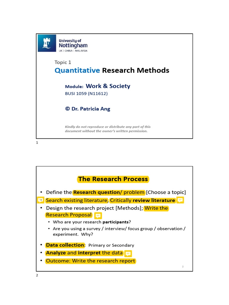 L1 - Quantitative Research Methods | PDF | Survey Methodology | Experiment