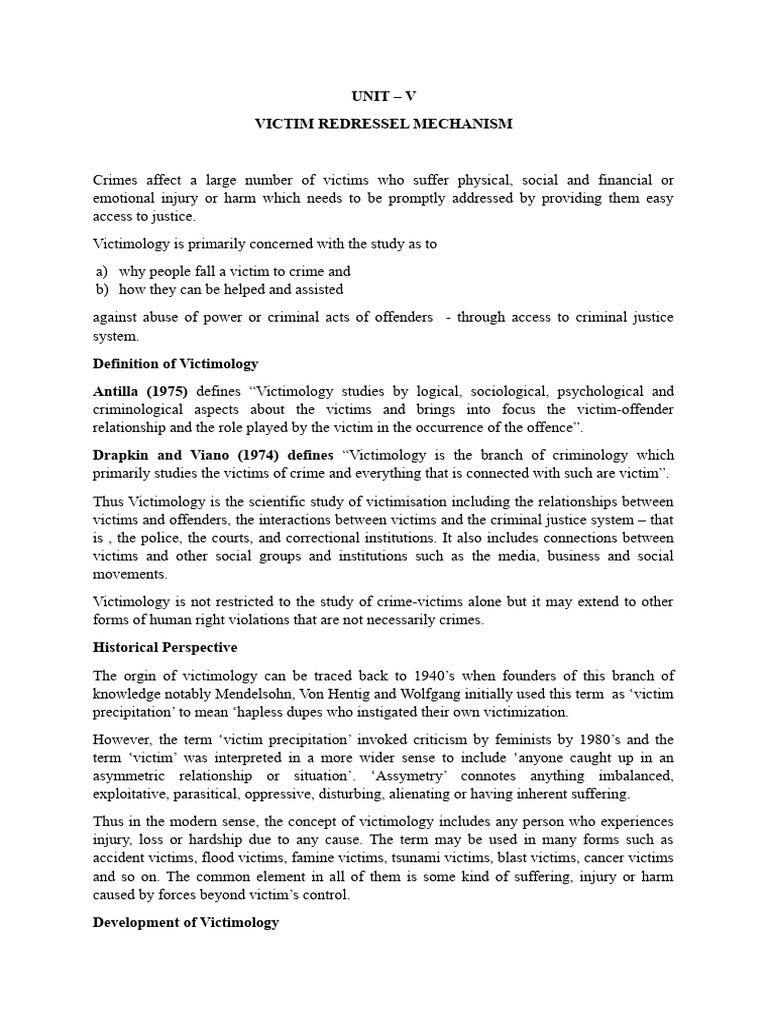 Penology and Victimology Unit 5 | PDF | Victimology | Crimes