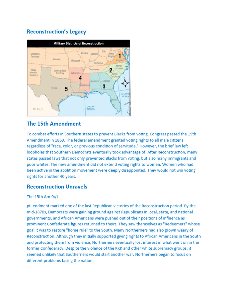 Reconstructions Legacy | PDF | Reconstruction Era | Southern United States