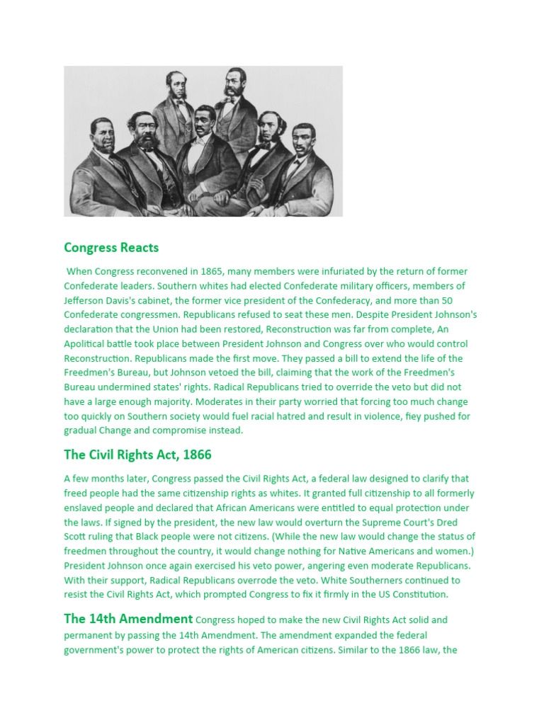 Congress Reacts | PDF | Reconstruction Era | Fourteenth Amendment To ...