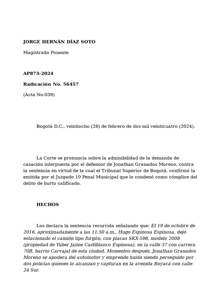 Sala de Casación Penal - 28-02-2024 - AP873-2024 | PDF | Sentencia (ley) | Debido al proceso