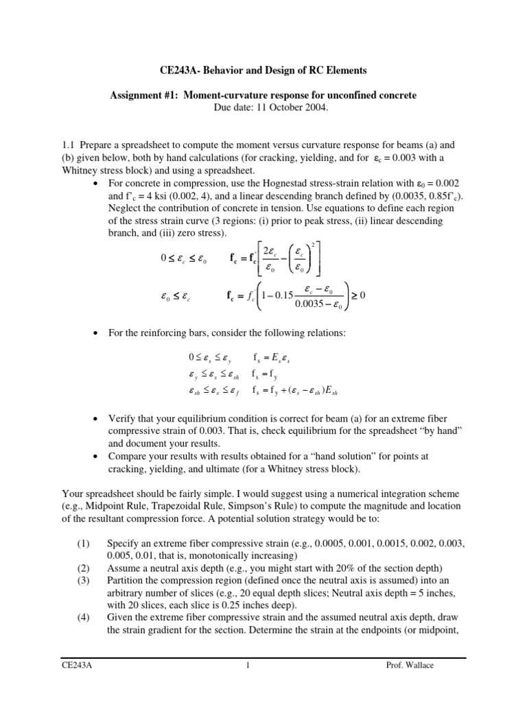 CE243A-Behavior and Design of RC Elements Assignment #1: Moment-Curvature Response For ...