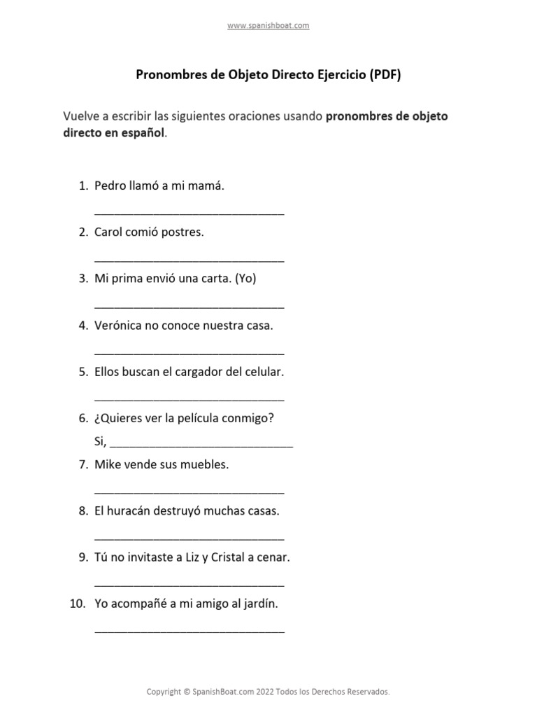 Ejercicios de Pronombres de Objeto Directo | PDF | Juegos y actividades
