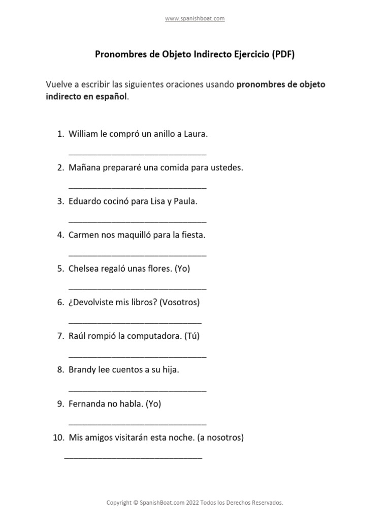 Pronombres de Objeto Indirecto Ejercicio | PDF