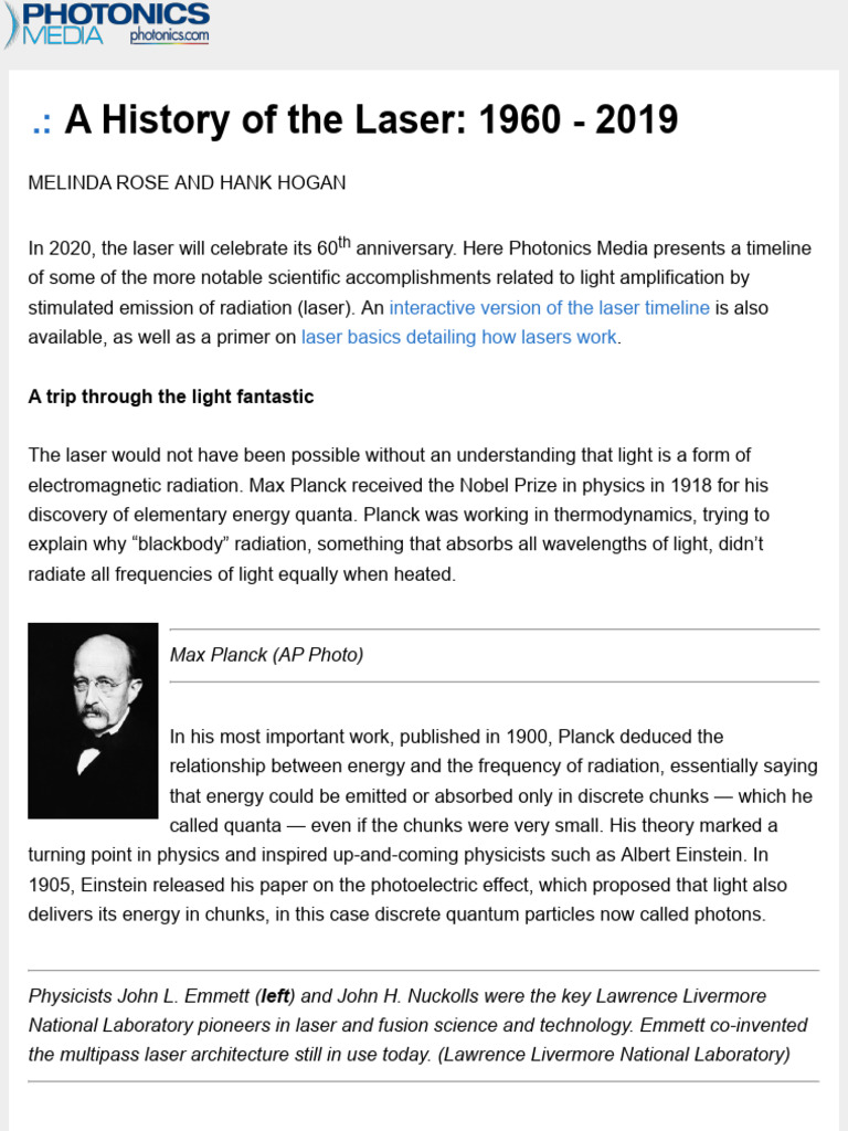 A History of The Laser - 1960 - 2019 - Features - Jun 2019 - Photonics ...