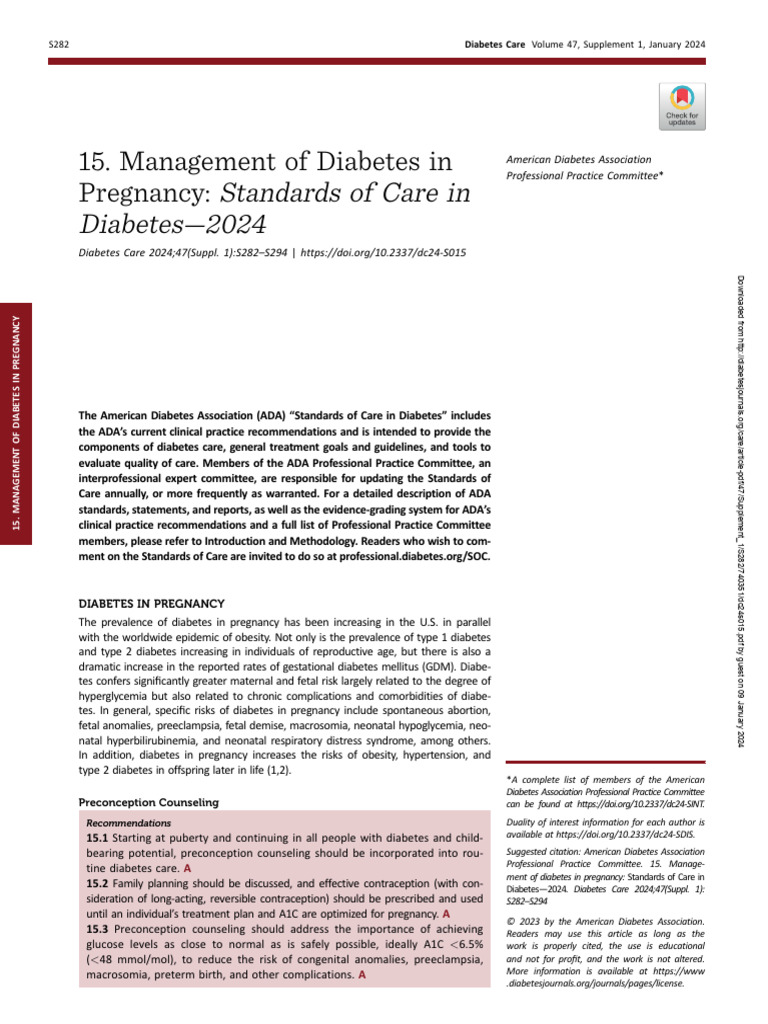 Management of Diabetes ADA 2024 | PDF | Gestational Diabetes | Diabetes
