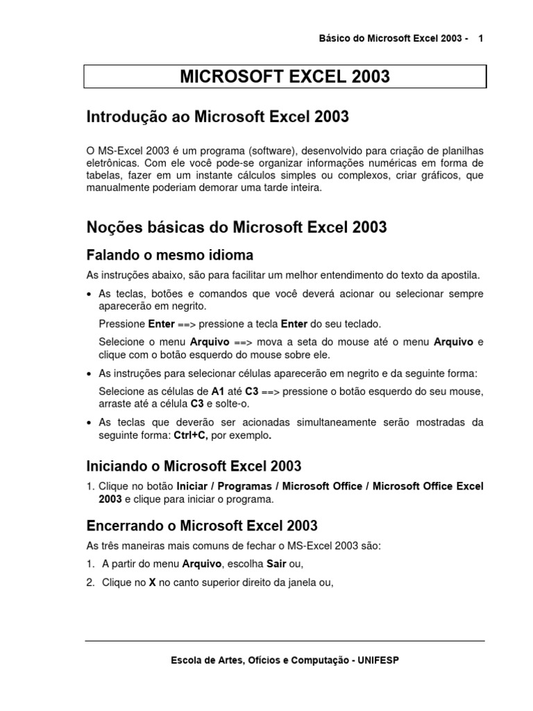Apostila Básico Do Excel | PDF | Microsoft Excel | Janela (informática)