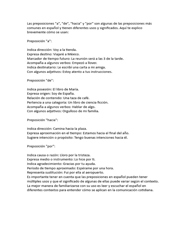 Las preposiciones A2 | PDF