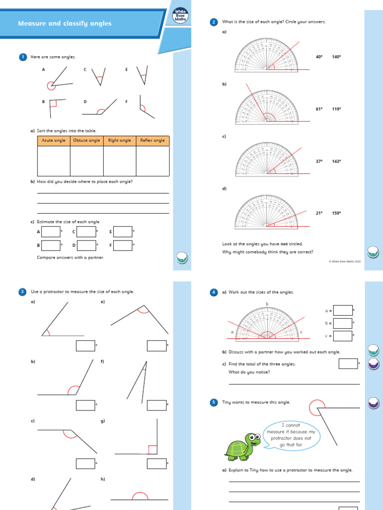 WO1 Measure and classify angles 2022 | PDF | Elementary Geometry ...