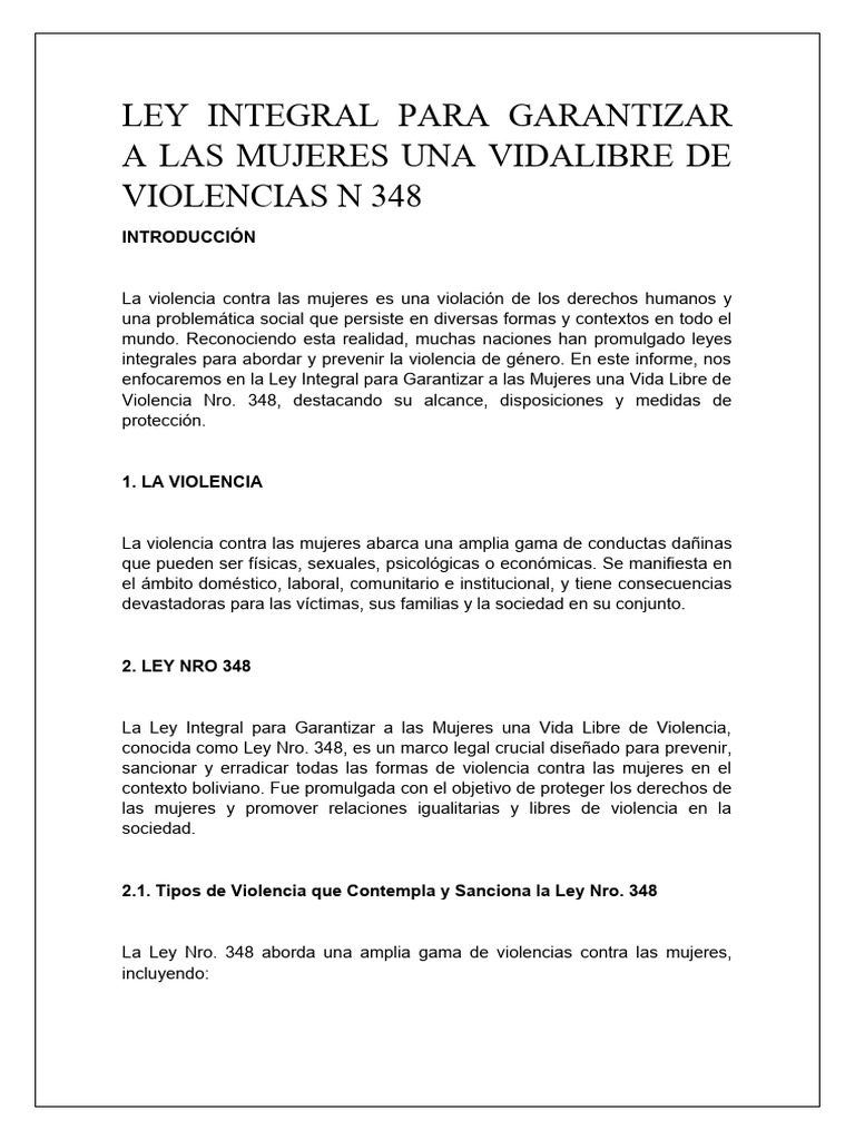 LEY INTEGRAL PARA GARANTIZAR A LAS MUJERES UNA VIDALIBRE DE VIOLENCIAS N 348 | PDF | La ...