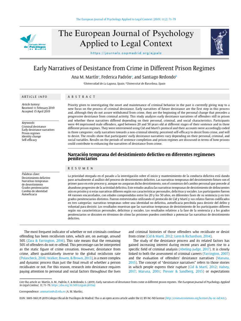 Early Narratives of Desistance From Crime in Different Prison Regimes ...