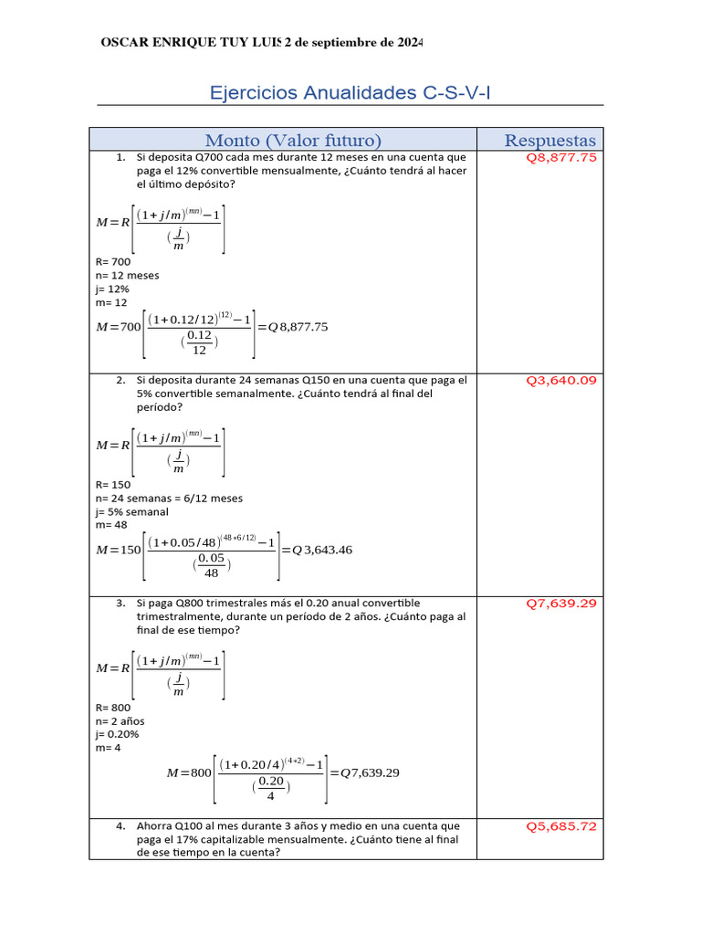 Ejercicios Anualidades CSVI - MCR | PDF