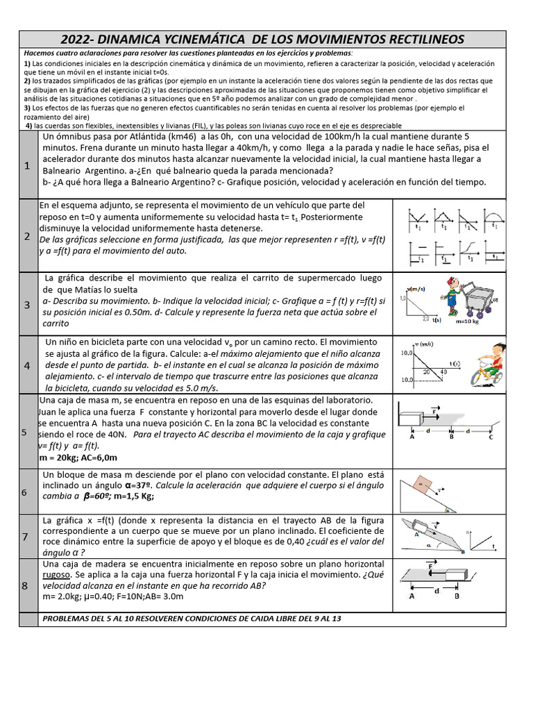 2022-Ejercicios de Cinematica y Dinamica | PDF | Fricción | Cinemática