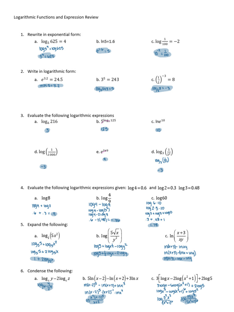 log test review | PDF | Logarithm | Arithmetic