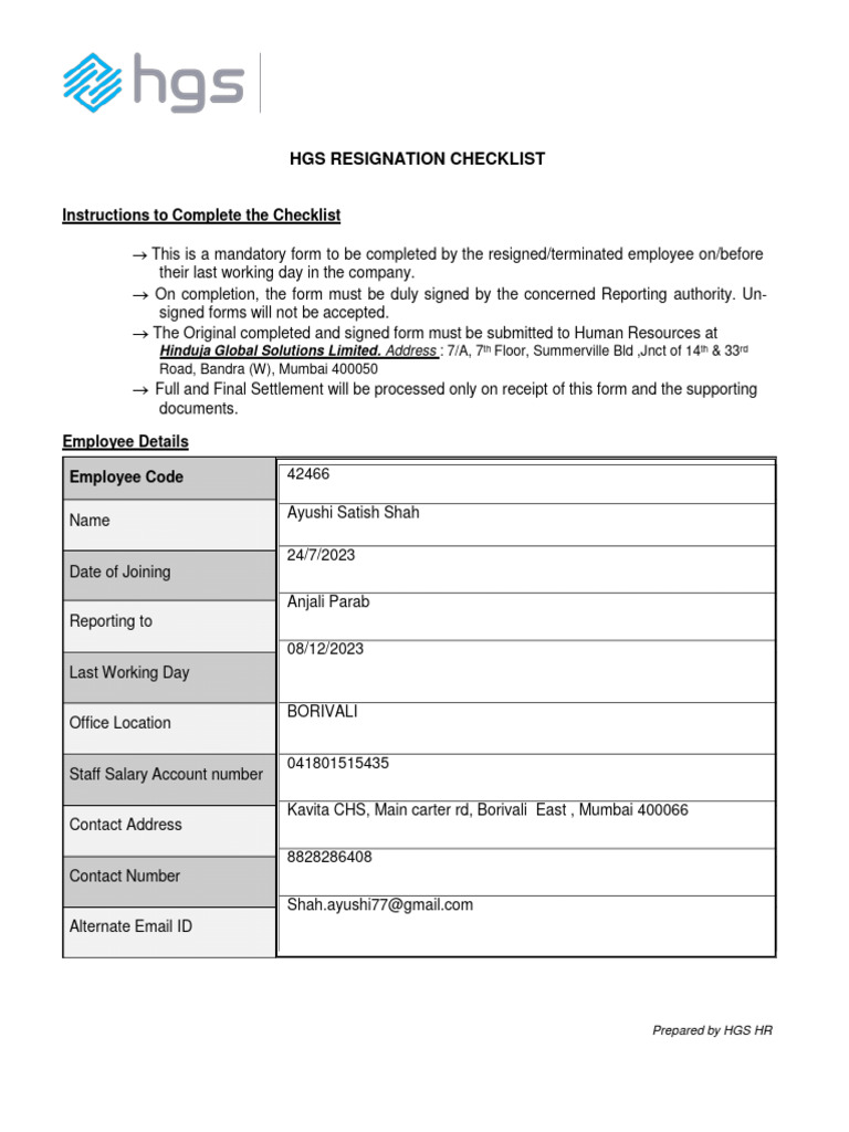 HGS Exit Checklist | PDF | Access Control | Authentication