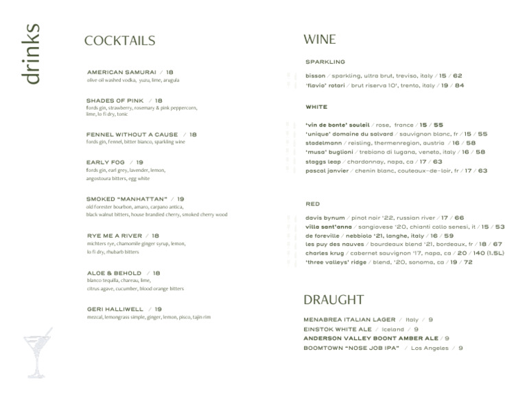 Chelsea Cocktail Menu Draft | PDF | Alcoholic Drinks | Grape Varieties