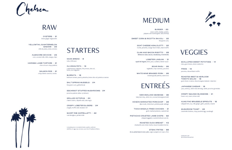 Chelsea Dinner Menu Draft | PDF | Sauce | Pickling
