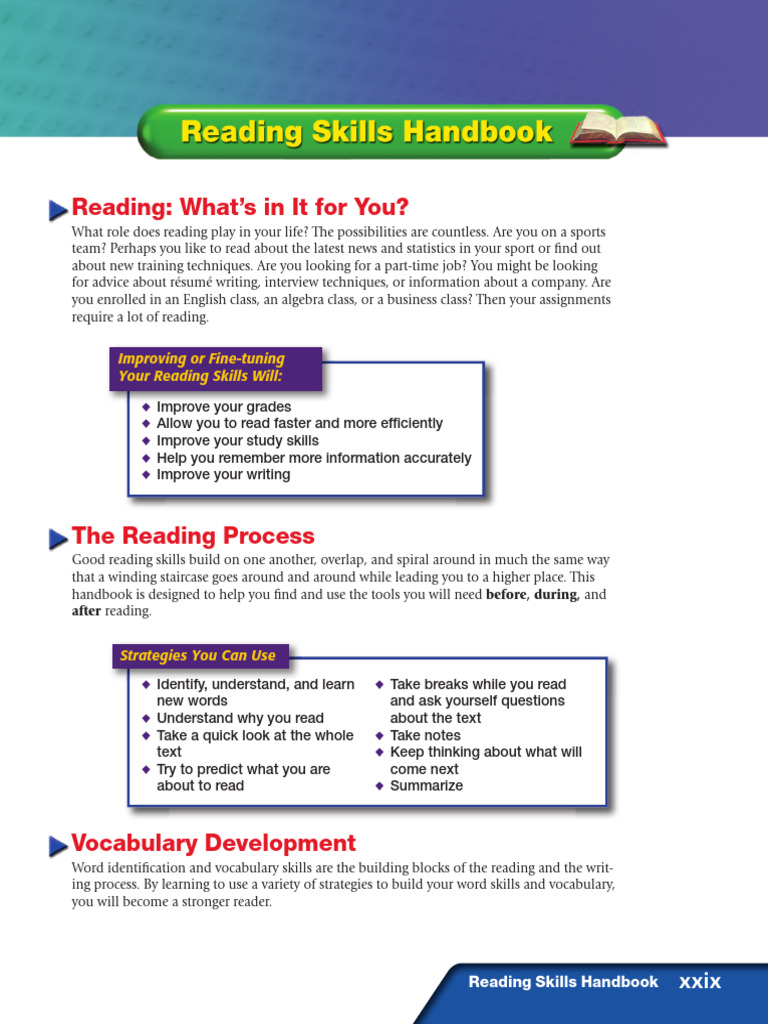 Reading Skills Handbook | PDF | Books | Thought