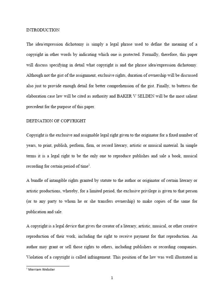 IPL Assignment oneDEFINATION OF COPYRIGHT - For Merge | PDF | Copyright | Copyright Infringement