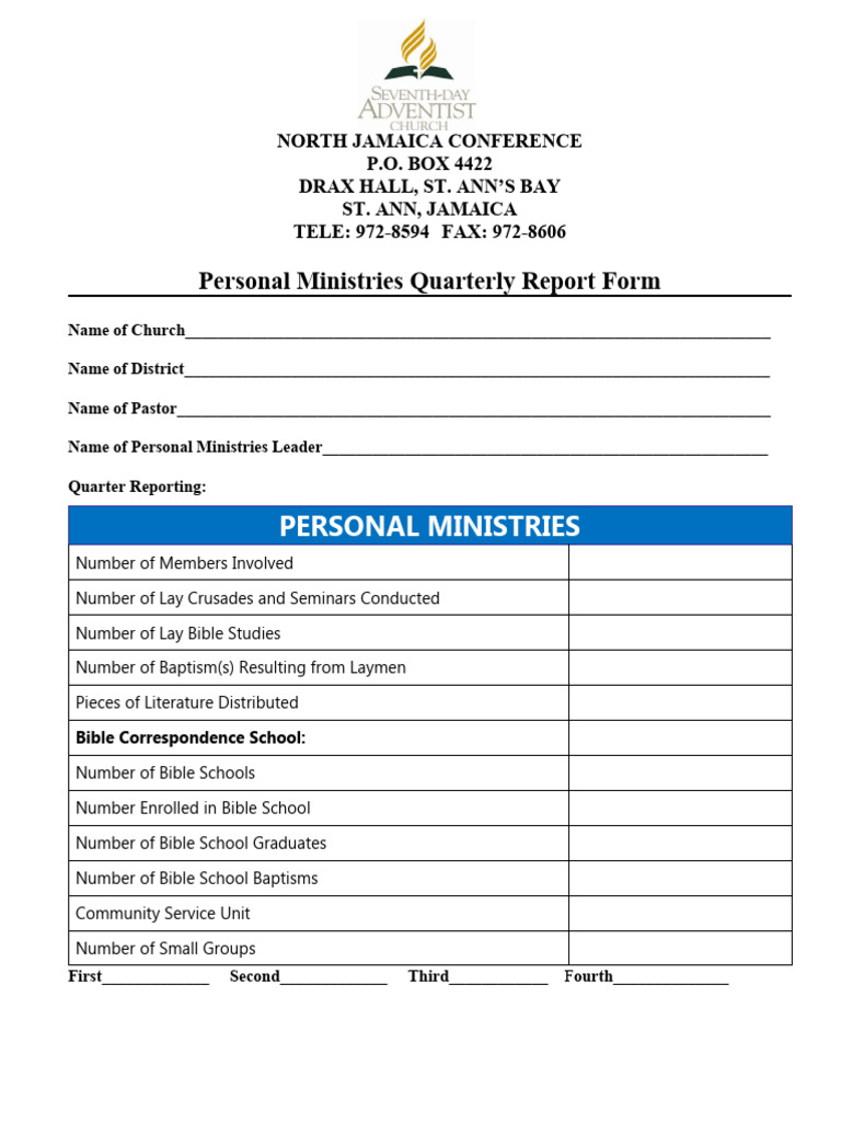 Personal Ministries Quarterly Report | PDF