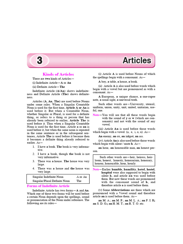 Articles | PDF | Noun | Adjective