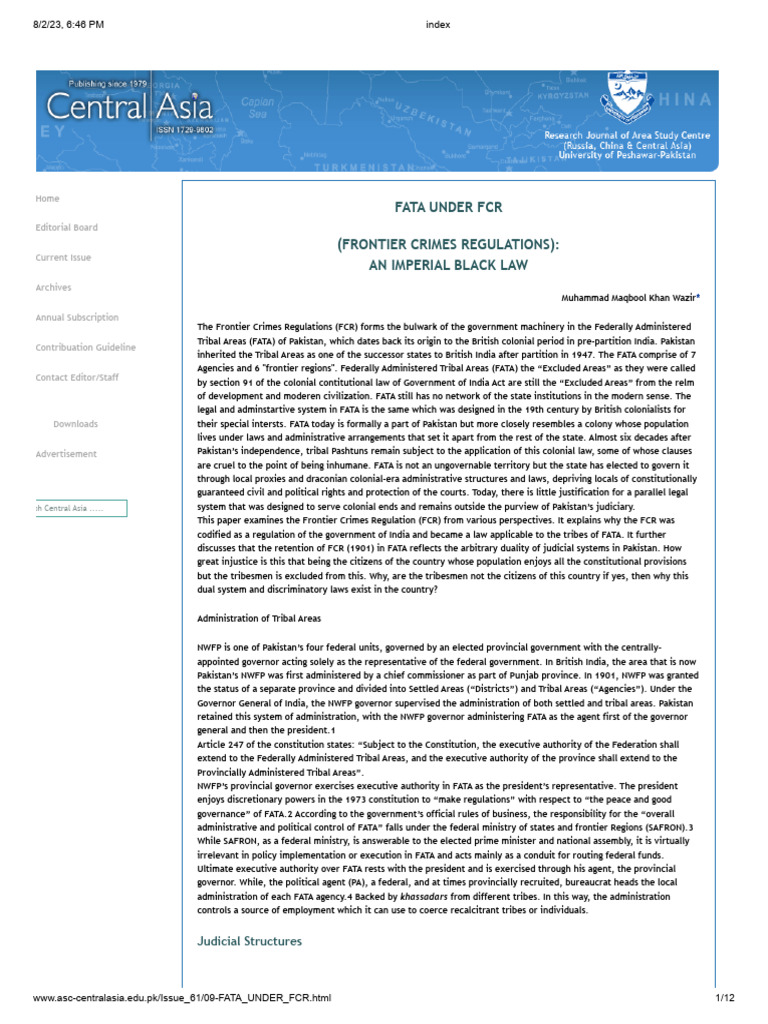 FCR and Const.1973 | PDF | Federally Administered Tribal Areas | Government